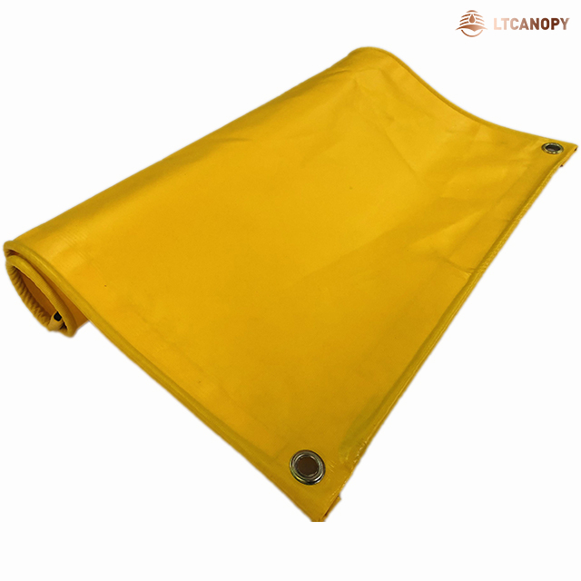 Yellow Flame Resistant PVC Fabric Mesh Coated Tarp For Flood barrier ...
